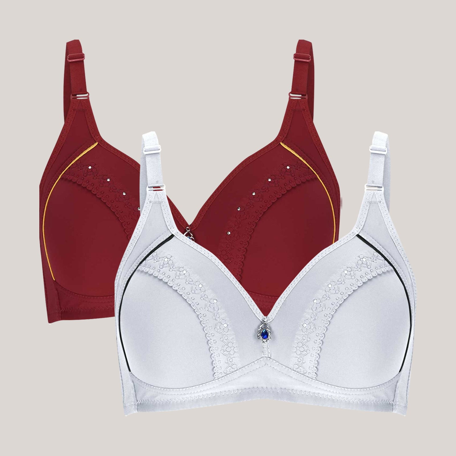 Summer Savings, Embroidered Bra, Comfortable Underwear, No Rims Set ...