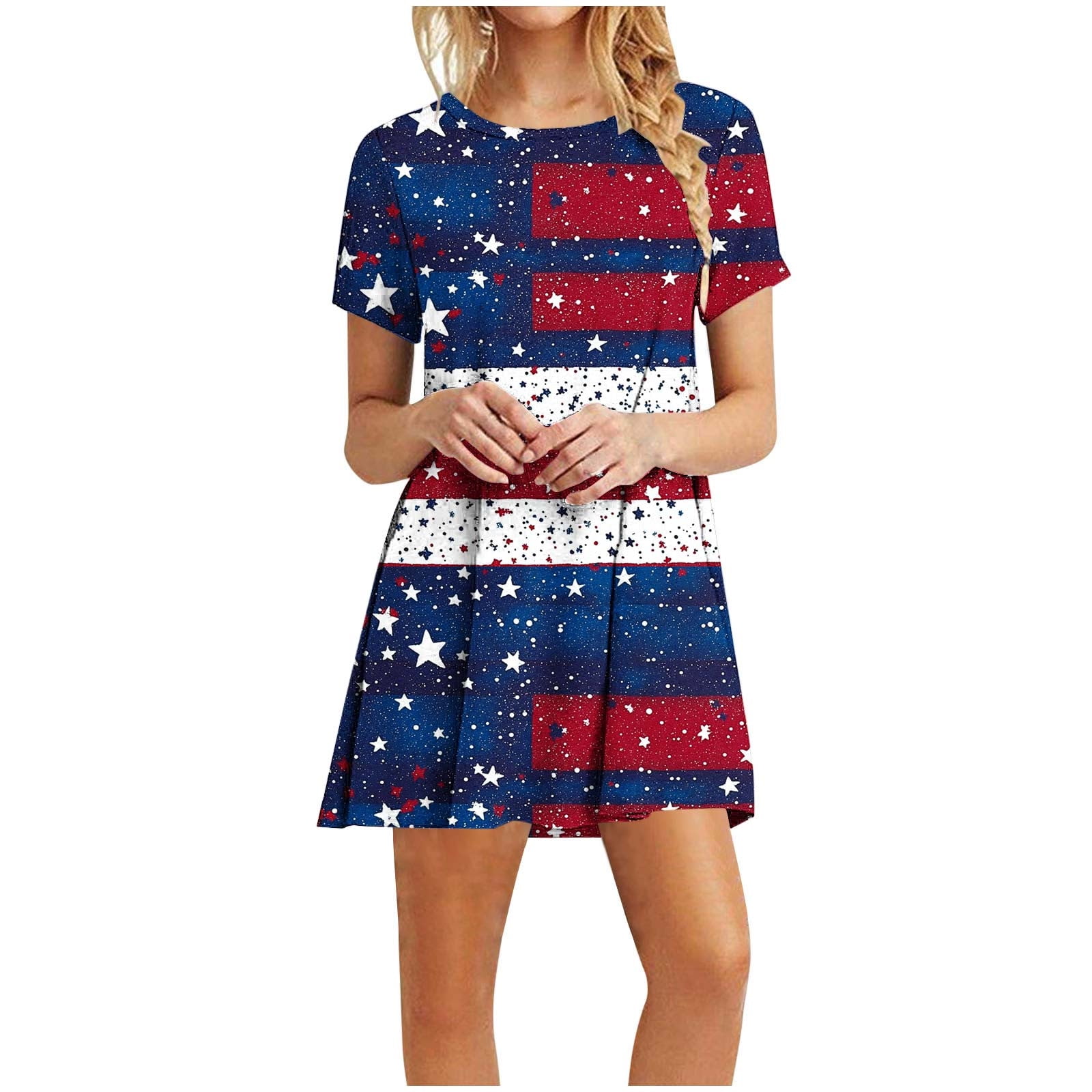 Summer Savings! Fmbrln Womens 4th of July Dress Fashion Short Sleeve ...