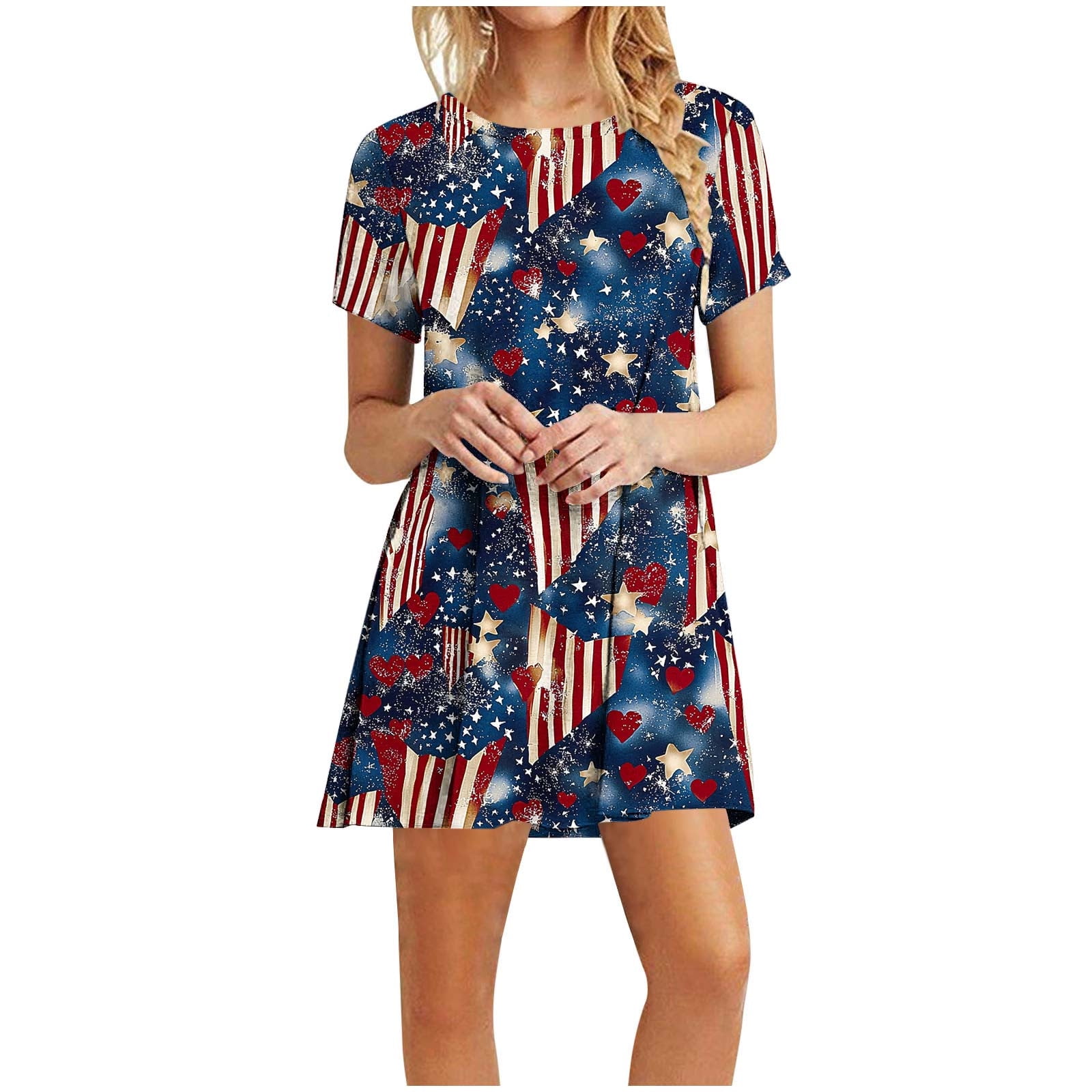 Summer Savings! Fmbrln Womens 4th of July Dress Fashion Short Sleeve ...