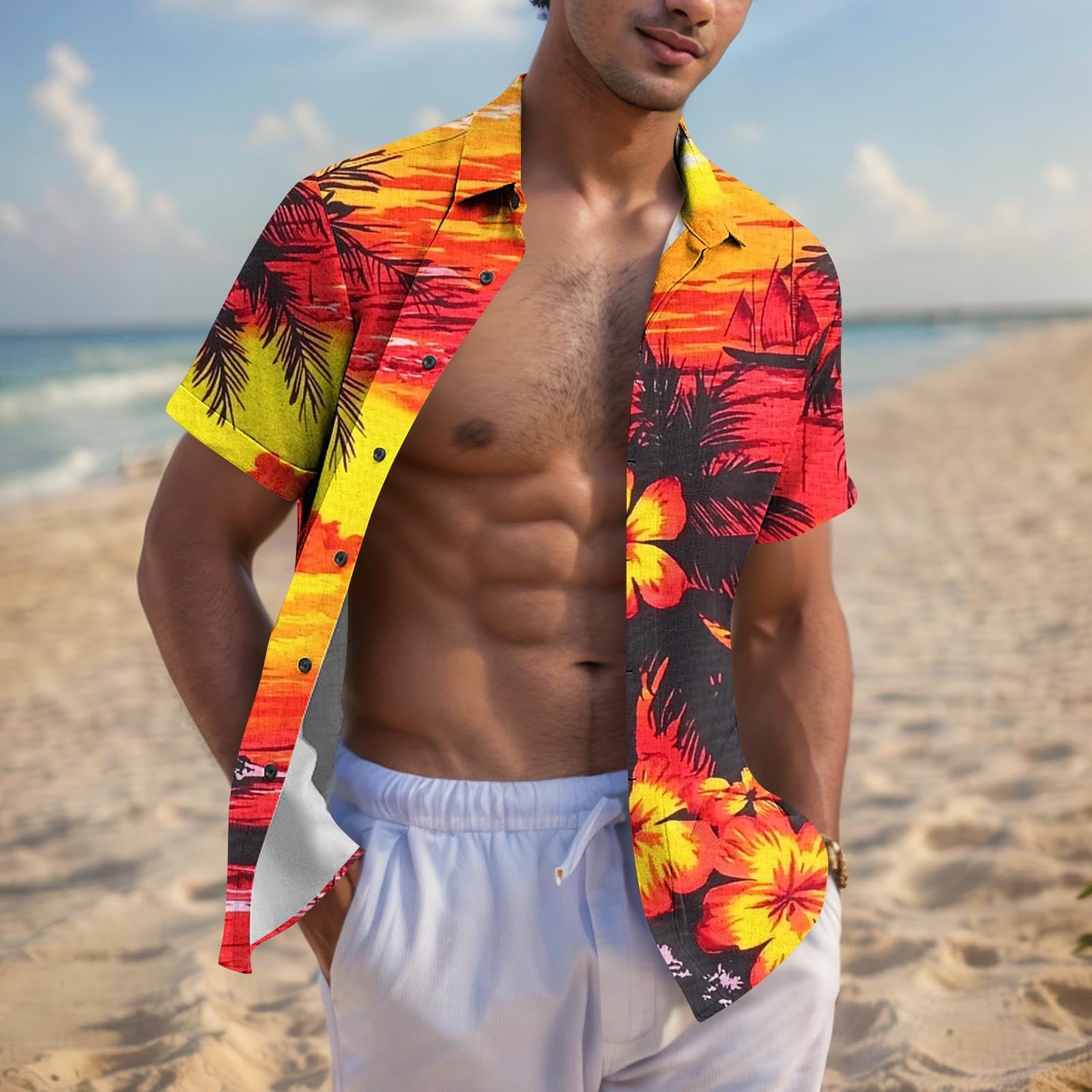 Horkkom Mens Hawaiian Shirts Short Sleeve Casual Button Down Shirt ...