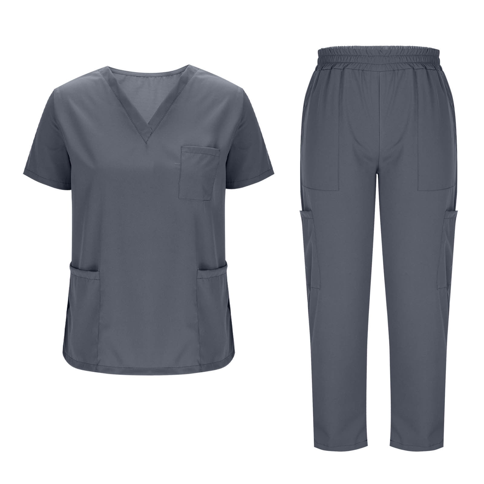 Horkkom Scrubs for Women Set V Neck Short Sleeve Tops Elastic Waist ...