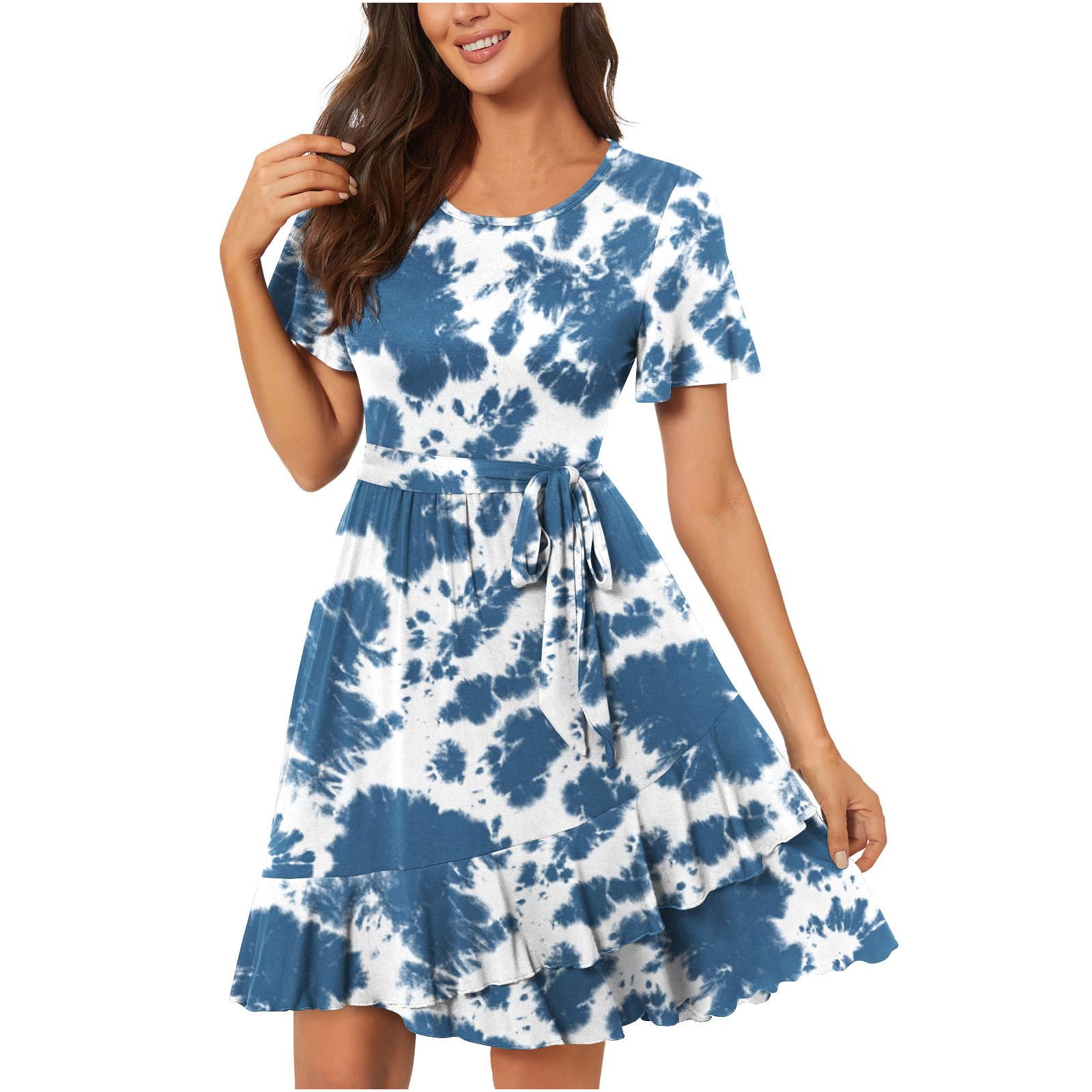 Summer Savings Ladigasu Women Casual Summer Floral Print Short Sleeve