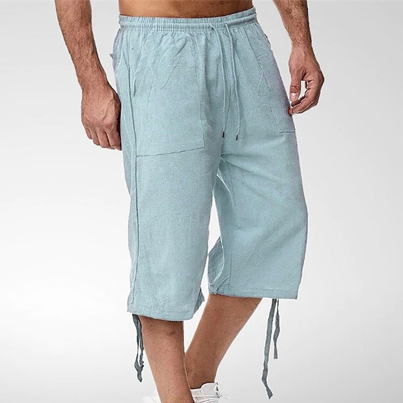 Summer Savings! MELDVDIB Mens Long Linen Shorts Below Knee 3/4 Summer ...