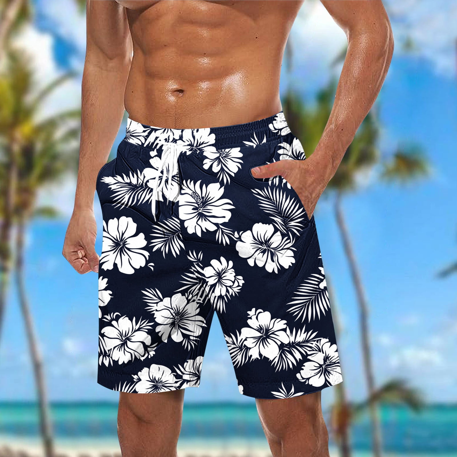 MELDVDIB Mens Swim Trunks Big & Tall Swimsuit Elastic Waist Floral ...