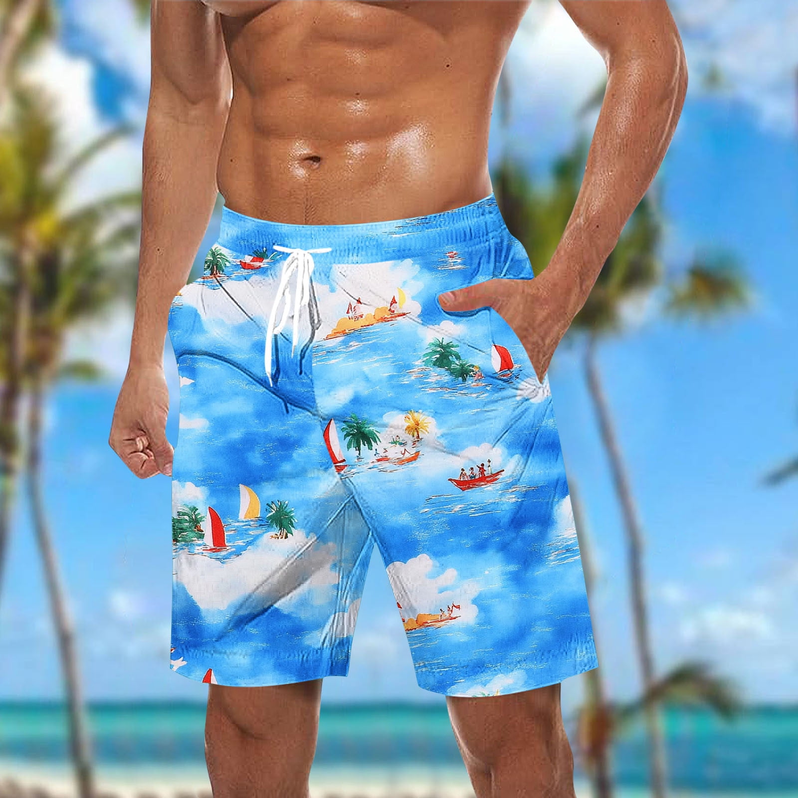 MELDVDIB Mens Swim Trunks Big & Tall Swimsuit Elastic Waist Floral ...