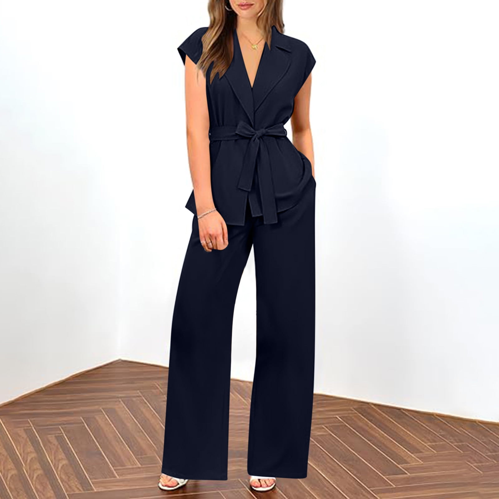 Summer Savings MIANHT Women's Summer 2 Piece Outfits Cap Sleeve V Neck ...