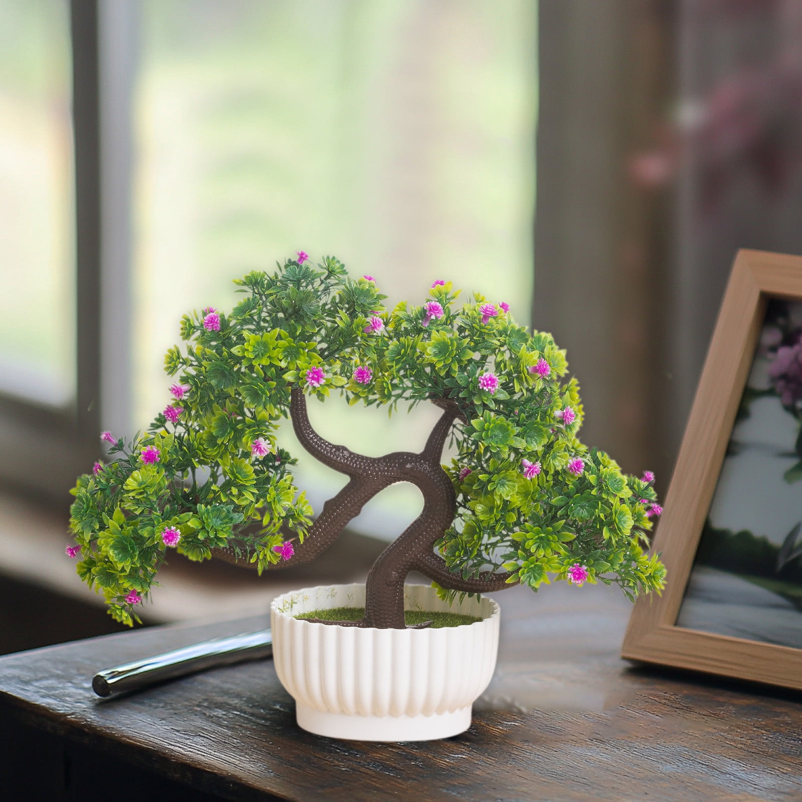 Summer Mini Artificial Bonsai Tree, Fake Plant Desk Ornament, Fake Pine Tree in Pot, Indoor ...