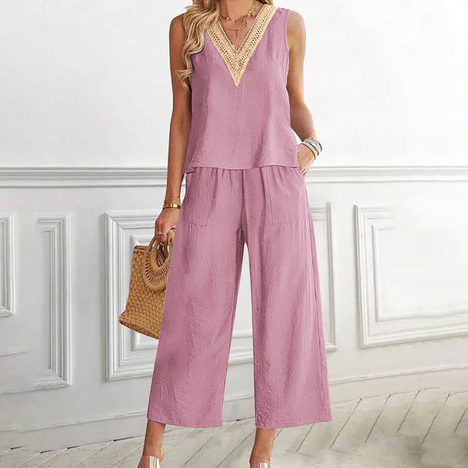 Summer Savings Mrasaso Linen Set for Women 2024 Summer 2 Piece Outfits ...