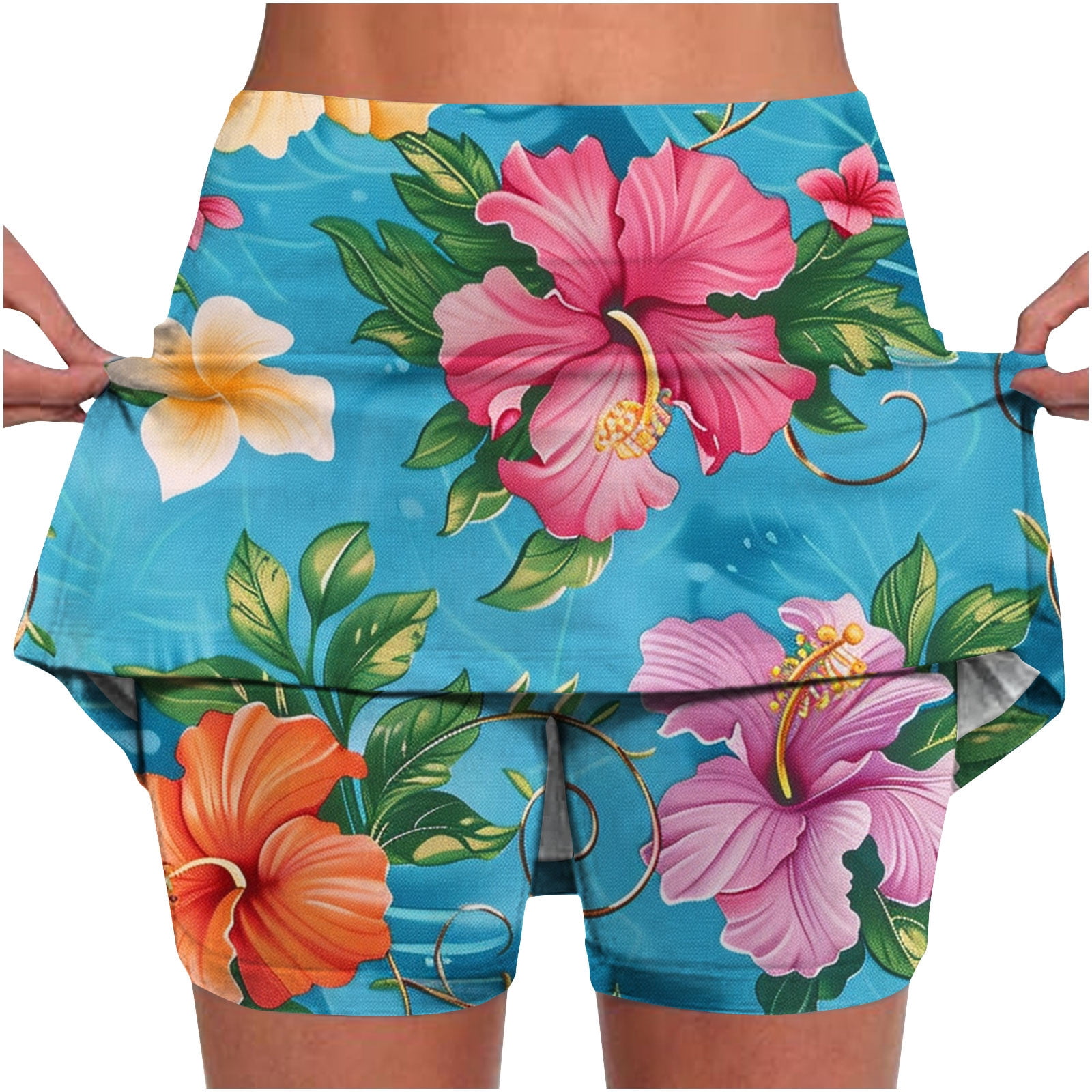 Summer Fashion Olyvenn Women's Tropical Flower Print Skort Hawaiian ...