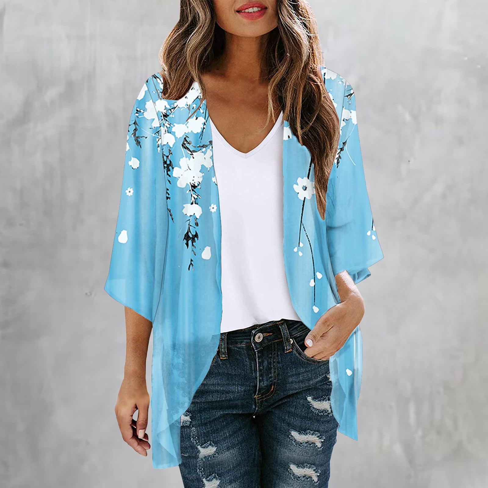 Up to 65% off Pitauce Women's Chiffon Sheer Kimono Cardigans Puff ...