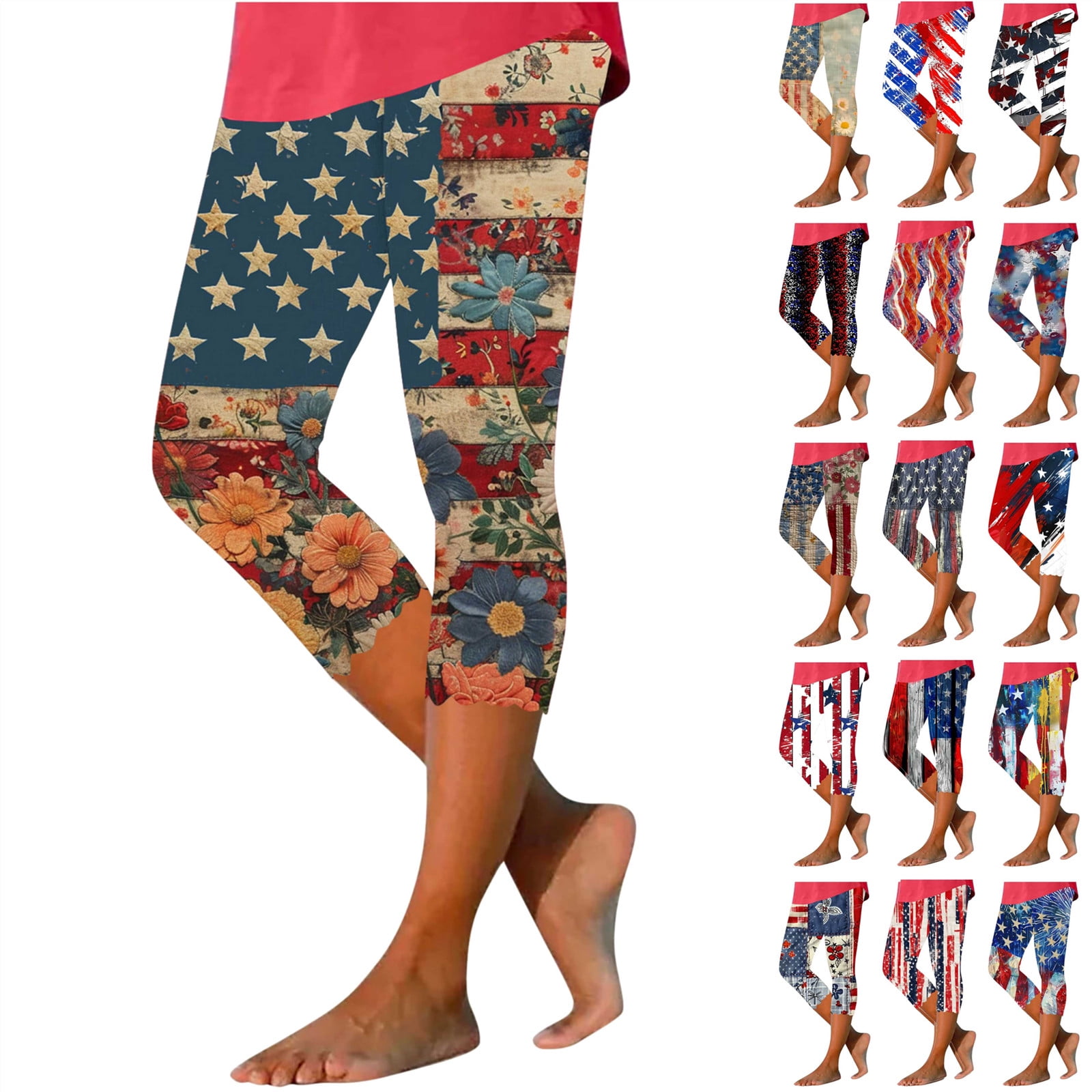 Summer Savings! QATAINLAV 4th of July Capri Leggings for Women American ...