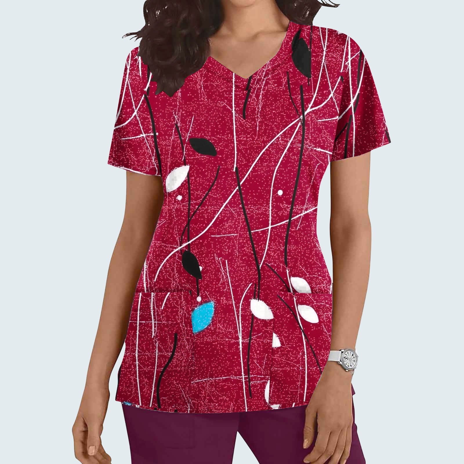 Rciityk Womens Medicals Scrub Tops Casual Floral Print Nursing Uniform ...