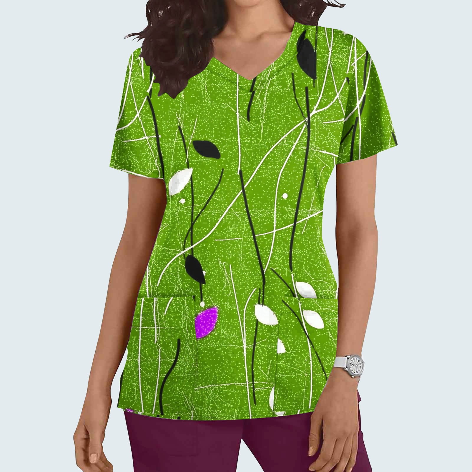 Rciityk Womens Medicals Scrub Tops Casual Floral Print Nursing Uniform ...