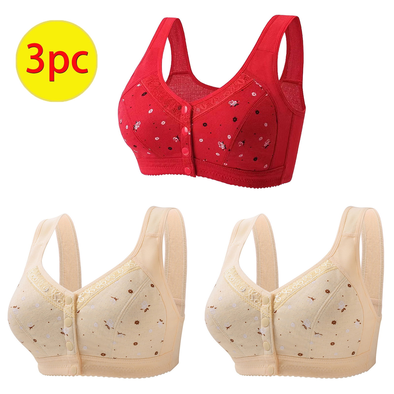 Summer Savings|Sentuca 3PC Daisy Bra for Women，Seniors Front Close ...