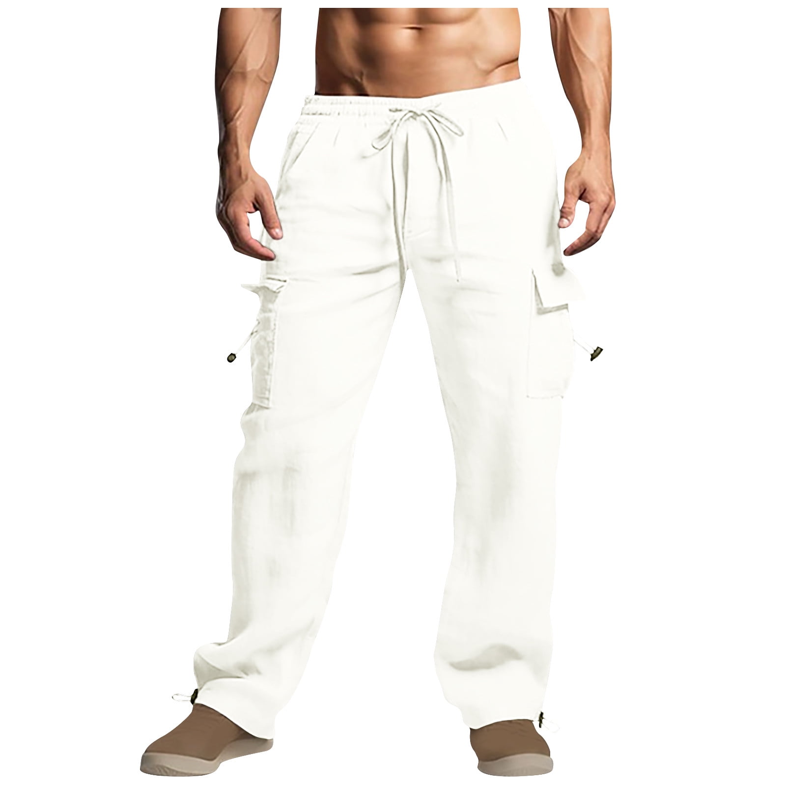 Stamzod Cargo Pants for Men Loose Straight Multi Pockets Joggers Tether ...