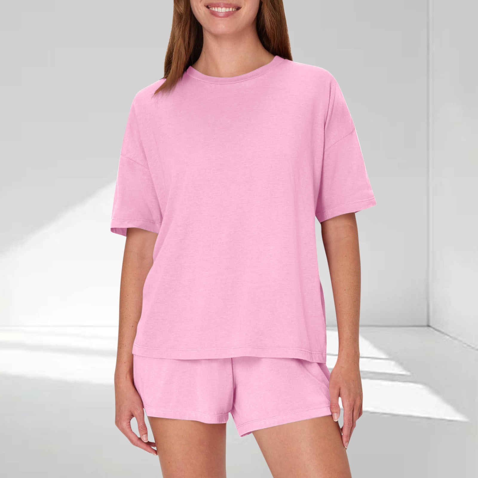 Summer Lounge Sets for Women Horkkom Casual Short Pajama Set Crew Neck ...