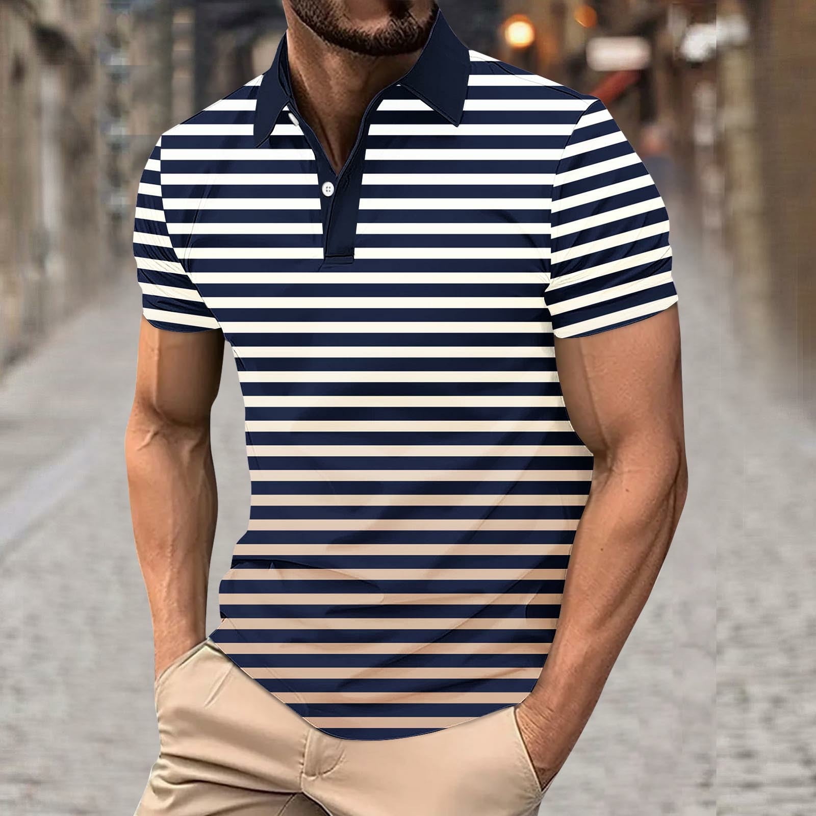 Summer Savings, Summer Tops Men, Men's Pullover Button Printing Lapel ...