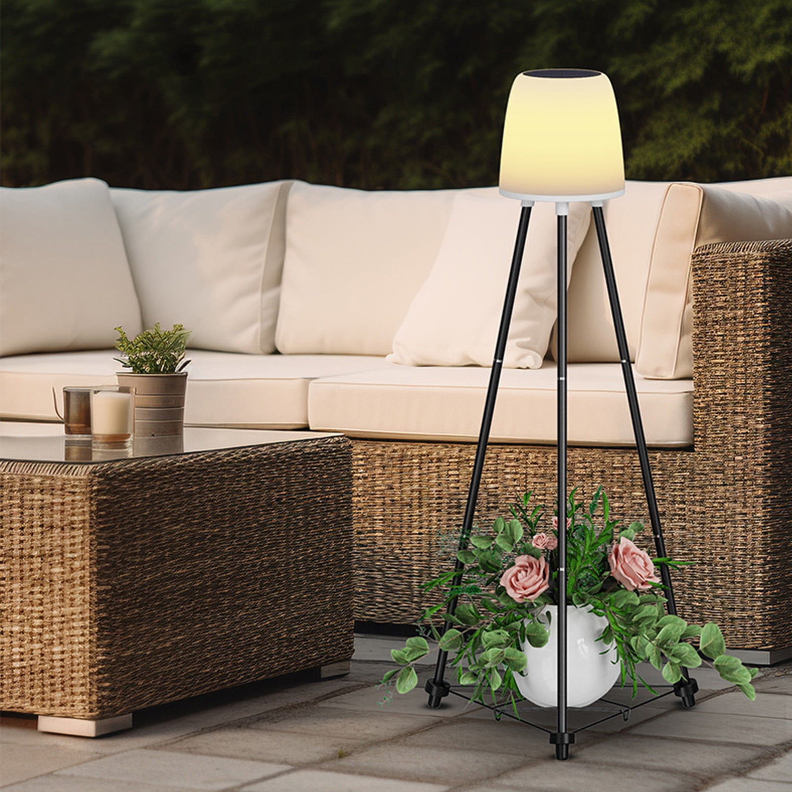 WJSXC Solar Floor Lamp Metal Outdoor Water Proof with Plant Holder, RGB ...