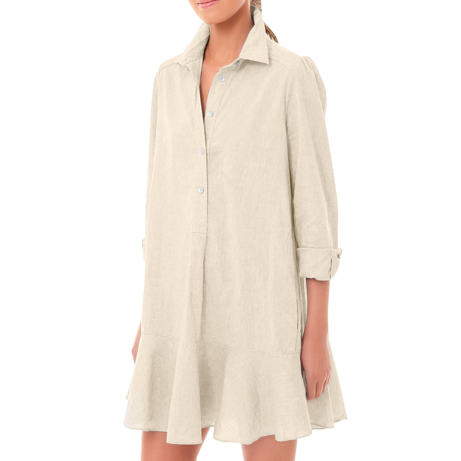 Summer Savings WTXUE Shirt Mini Dress Long Sleeve Cotton Short Dress ...