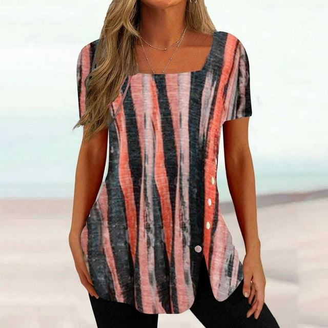 Summer Savings Womens Summer Tops 2024 Ladigasu Womens Casual Printed