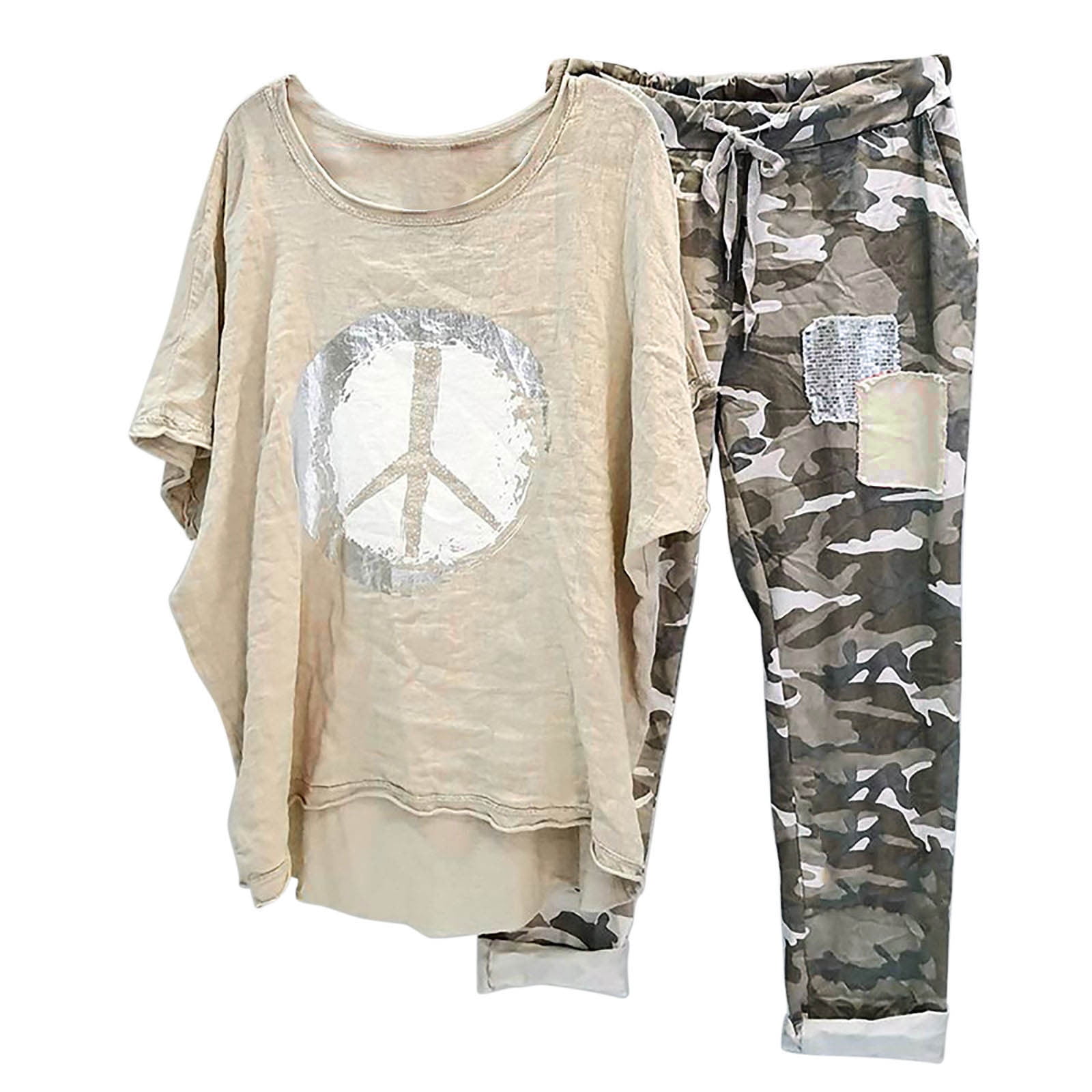 YANHAIGONG Womens Cotton Camo Capri Pajamas Sleepwear,Capri Summer ...