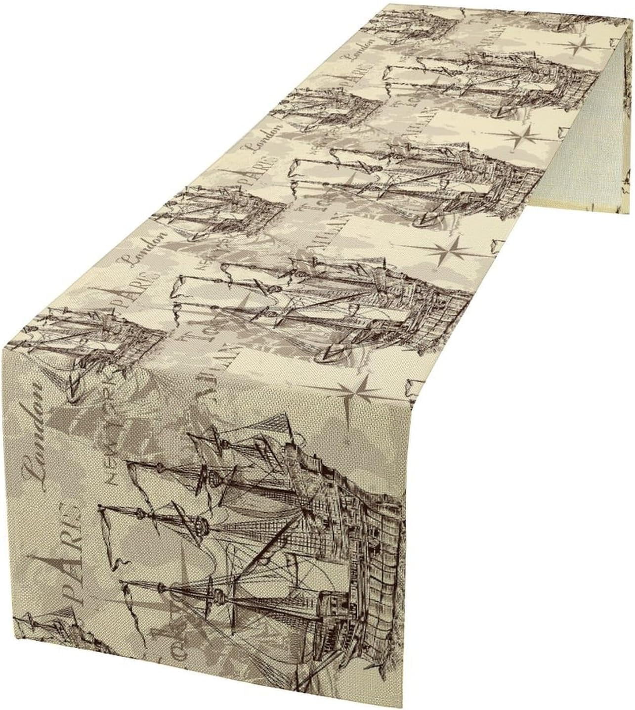 Summer Scallops Starfish Coral Coastal Table Runner, Retro Ocean Beach ...