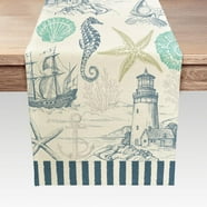 SUNOLIFE Ocean Beach Table Runner Summer Nautical Coastal Coral Kitchen ...