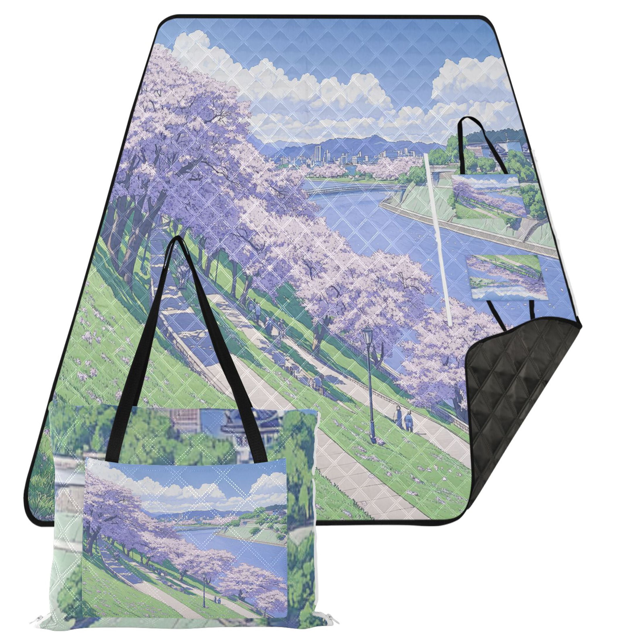 Summer Scenery 60x80in Waterproof Picnic Mat, Foldable Backpack, Dual ...