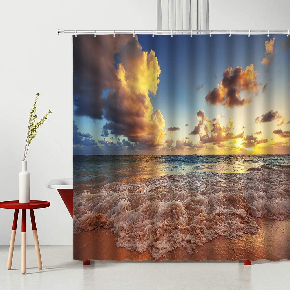 Summer Scenery Shower Curtain Night Reef Star Heart Shaped Island ...