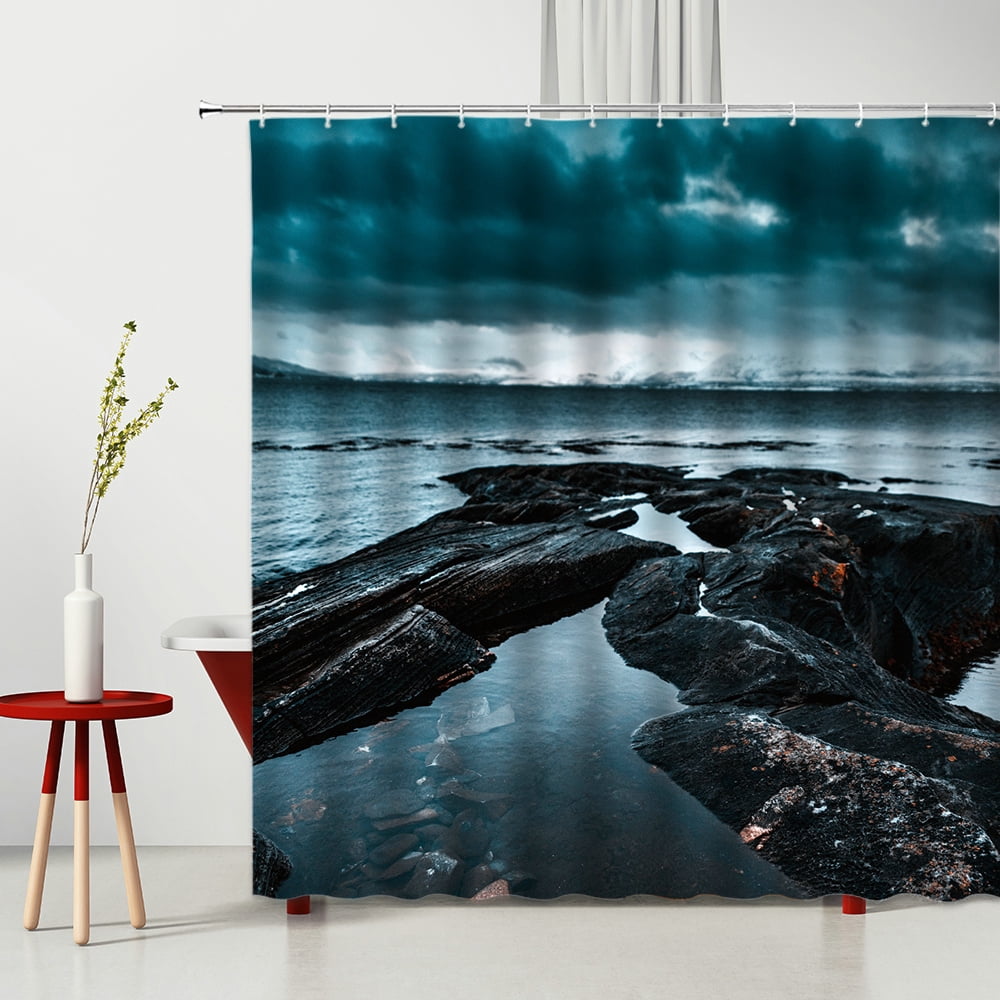Summer Scenery Shower Curtain Night Reef Star Heart Shaped Island ...
