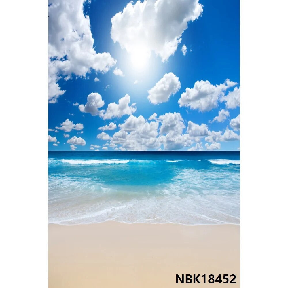 Summer Sea Backdrops Blue Sky White Clouds Beach Palms Trees Baby ...