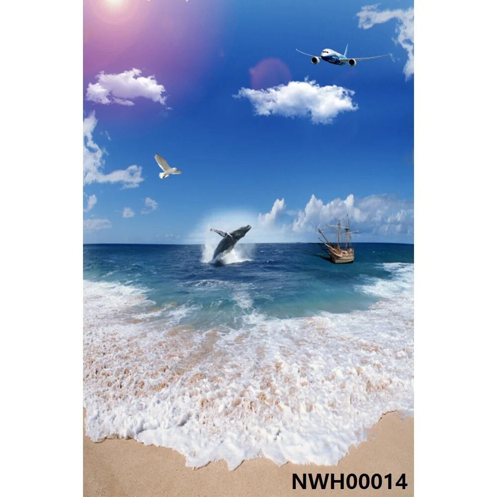 Summer Sea Backdrops Blue Sky White Clouds Beach Palms Trees Baby ...