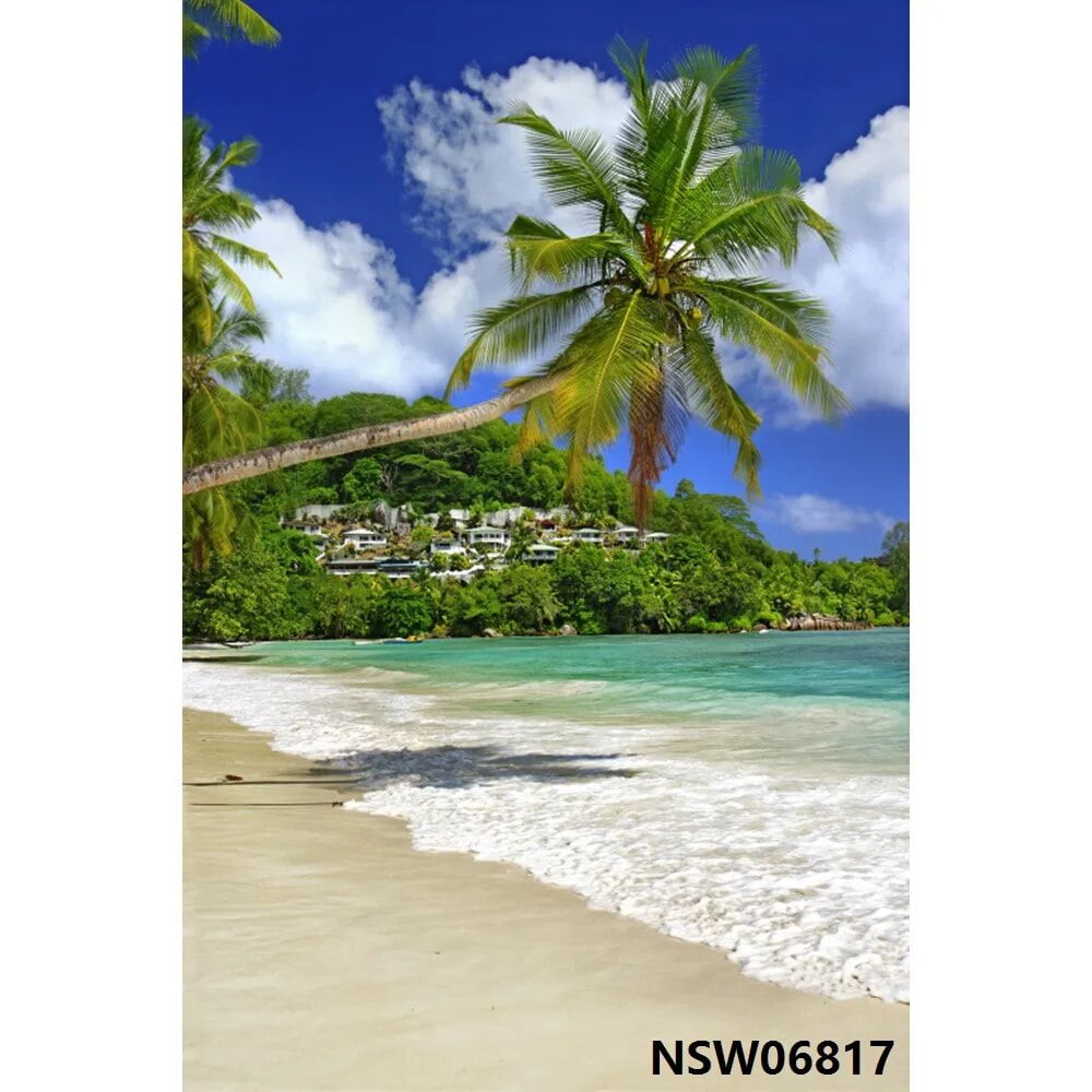 Summer Sea Backdrops Blue Sky White Clouds Beach Palms Trees Baby ...