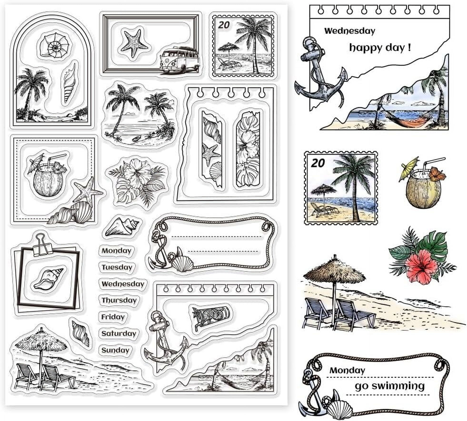 Summer Sea Border Clear Stamps for Cards Making Beach Coconut Trees ...