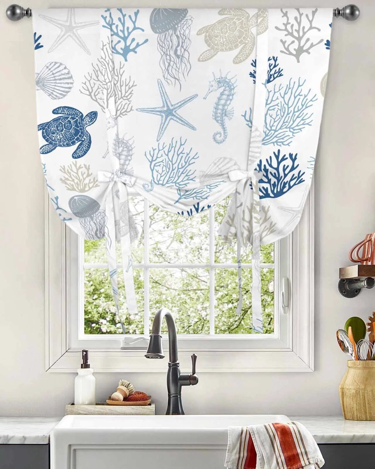 Summer Sea Life Sea Turtle Starfish Coral Curtains for Living Room ...