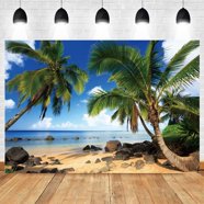 Ocean-Themed Tropical Island Photo Backdrop, Coconut Trees, Sea, Beach ...