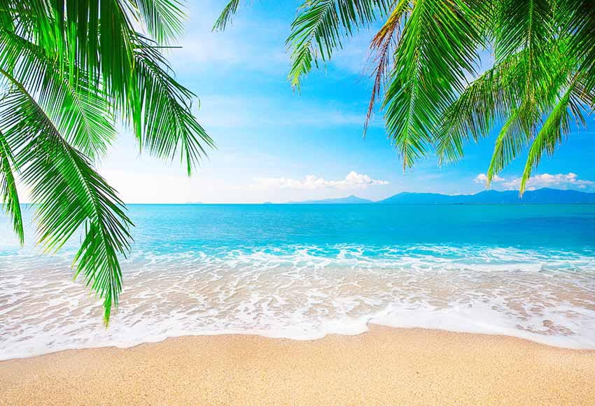 Summer Sea Sand White Cloudy Blue Sky Sceney Beach Photography Backdrop ...