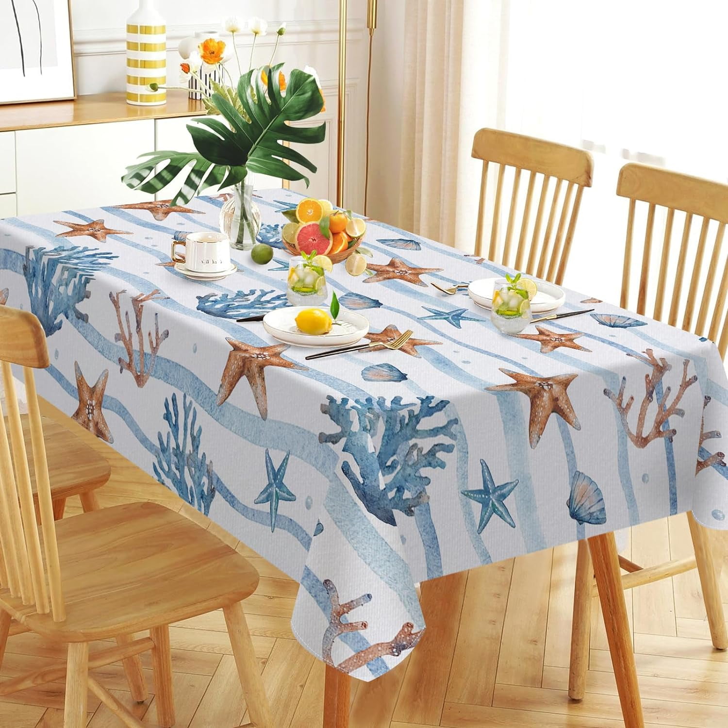 Summer Sea Starfish Conch Coral Rectangle Tablecloth 60 x 84 Inch ...