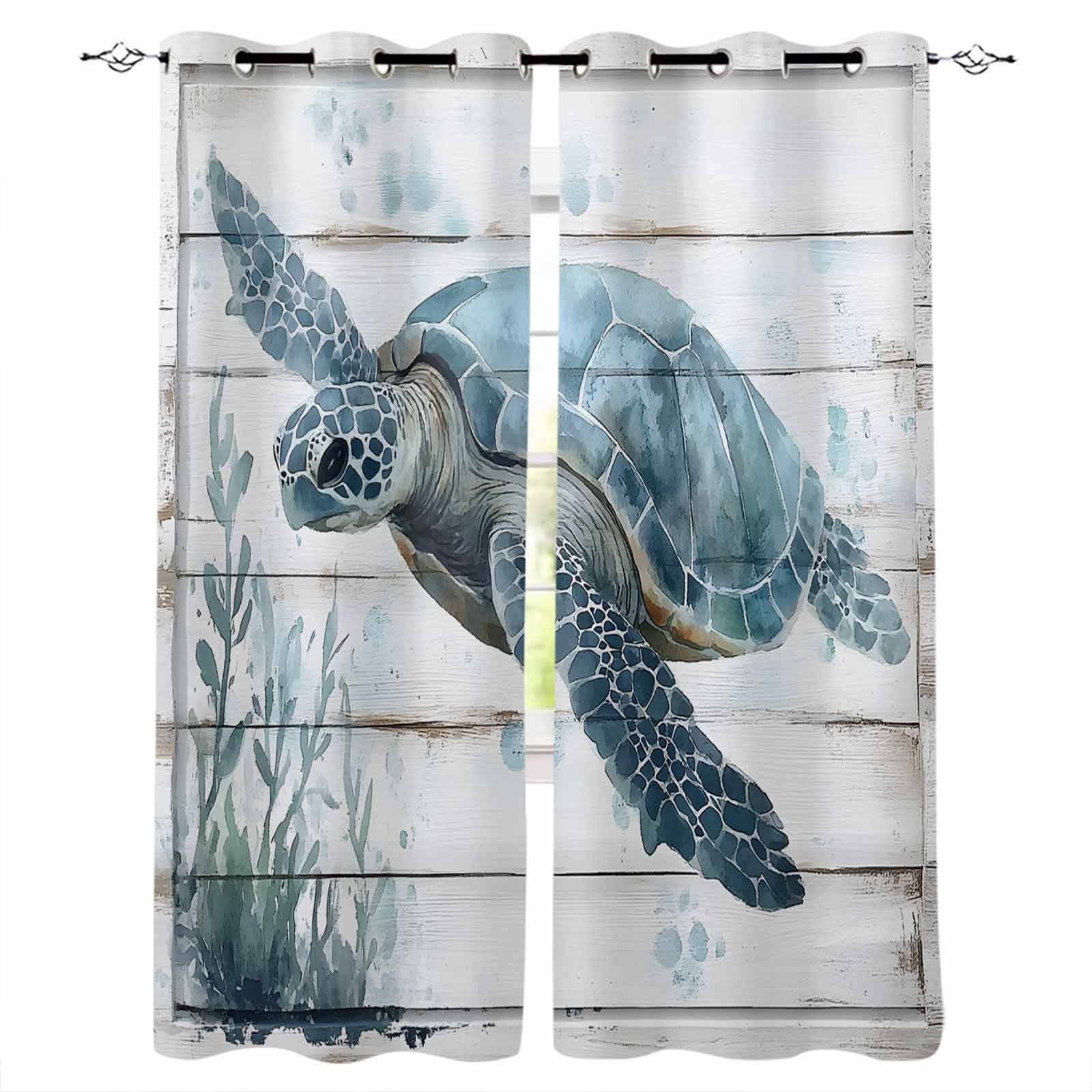 Summer Sea Turtle Blackout Curtains 63 Inches Long for Bedroom, Coastal ...