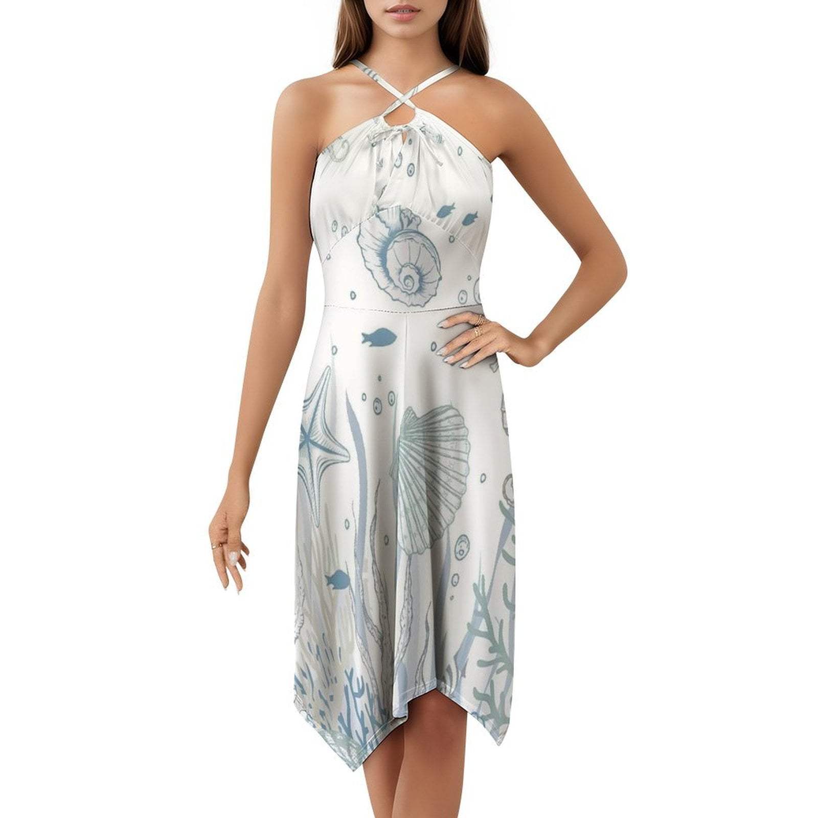 Summer Sea Turtle Coral Starfish Jellyfish Conch Seaweed Navy Blue Grey ...