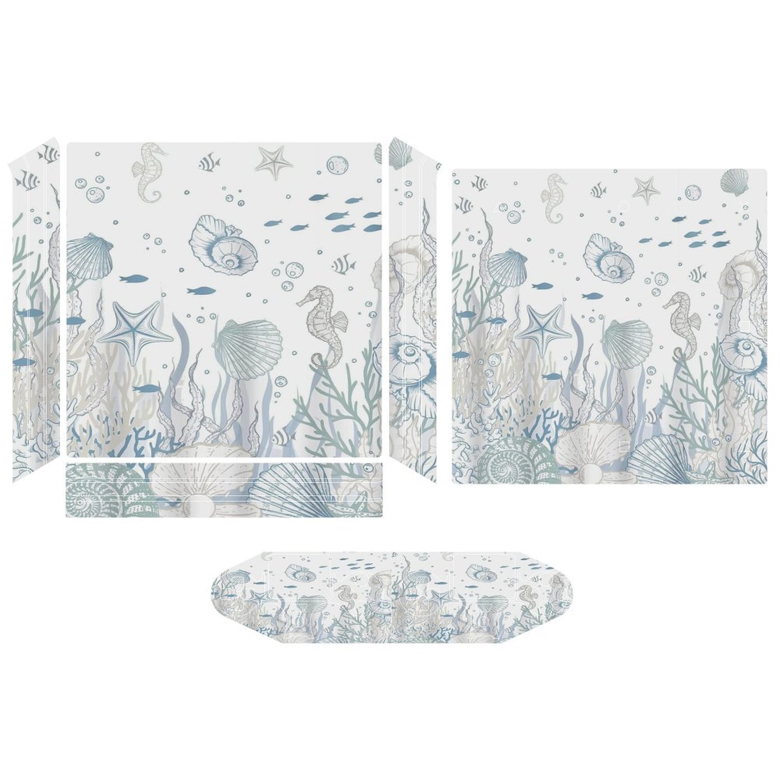 Summer Sea Turtle Coral Starfish Jellyfish Conch Seaweed Navy Blue Grey ...