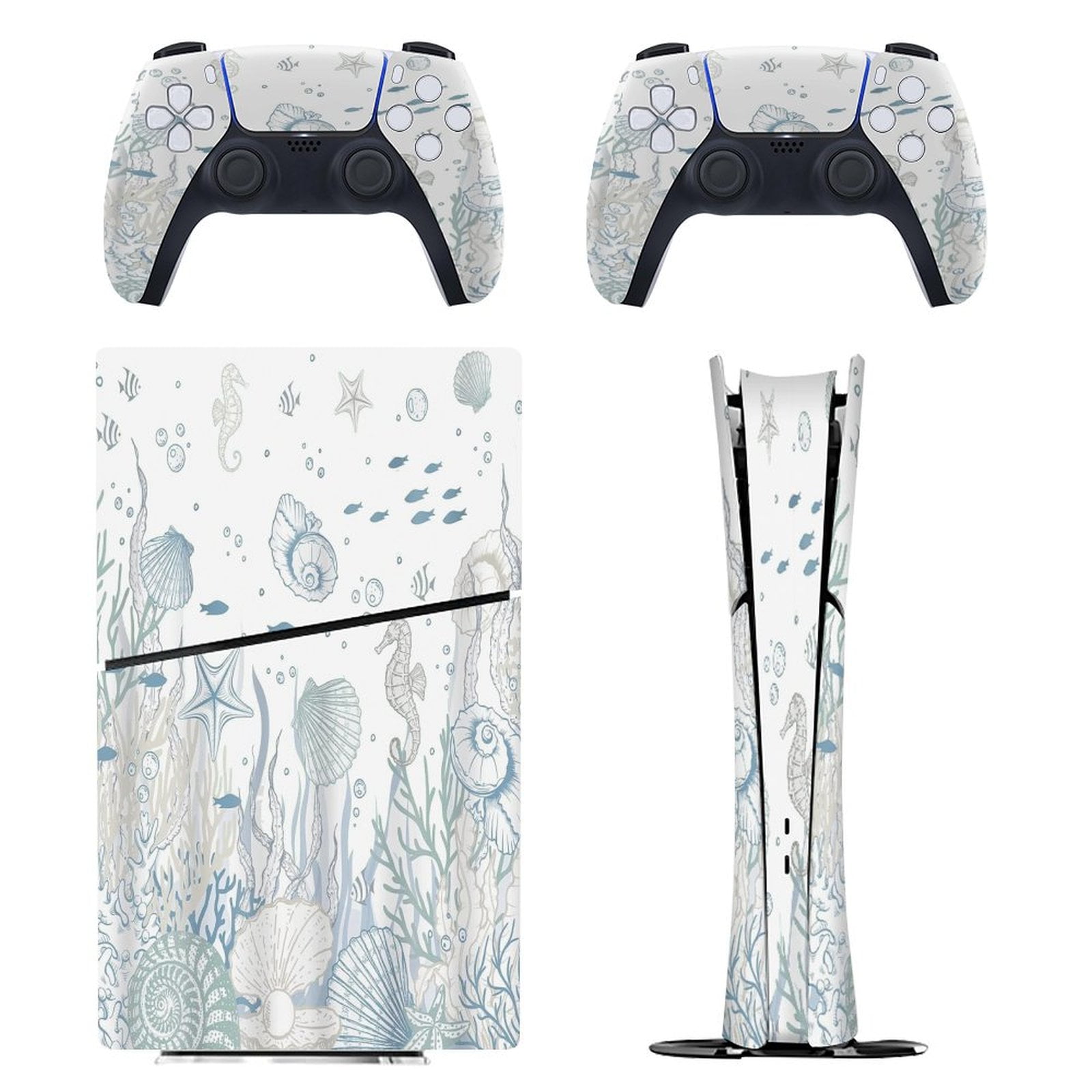 Summer Sea Turtle Coral Starfish Jellyfish Conch Seaweed Navy Blue Grey ...