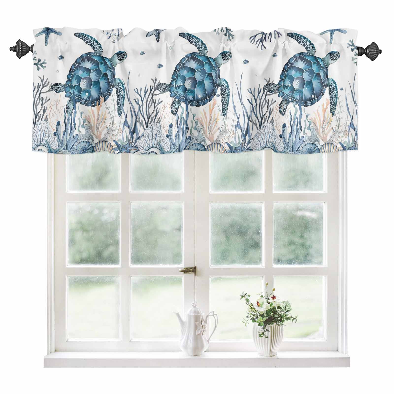 Summer Sea Turtle Kitchen Valances for Windows 42x12 Inch Kitchen ...