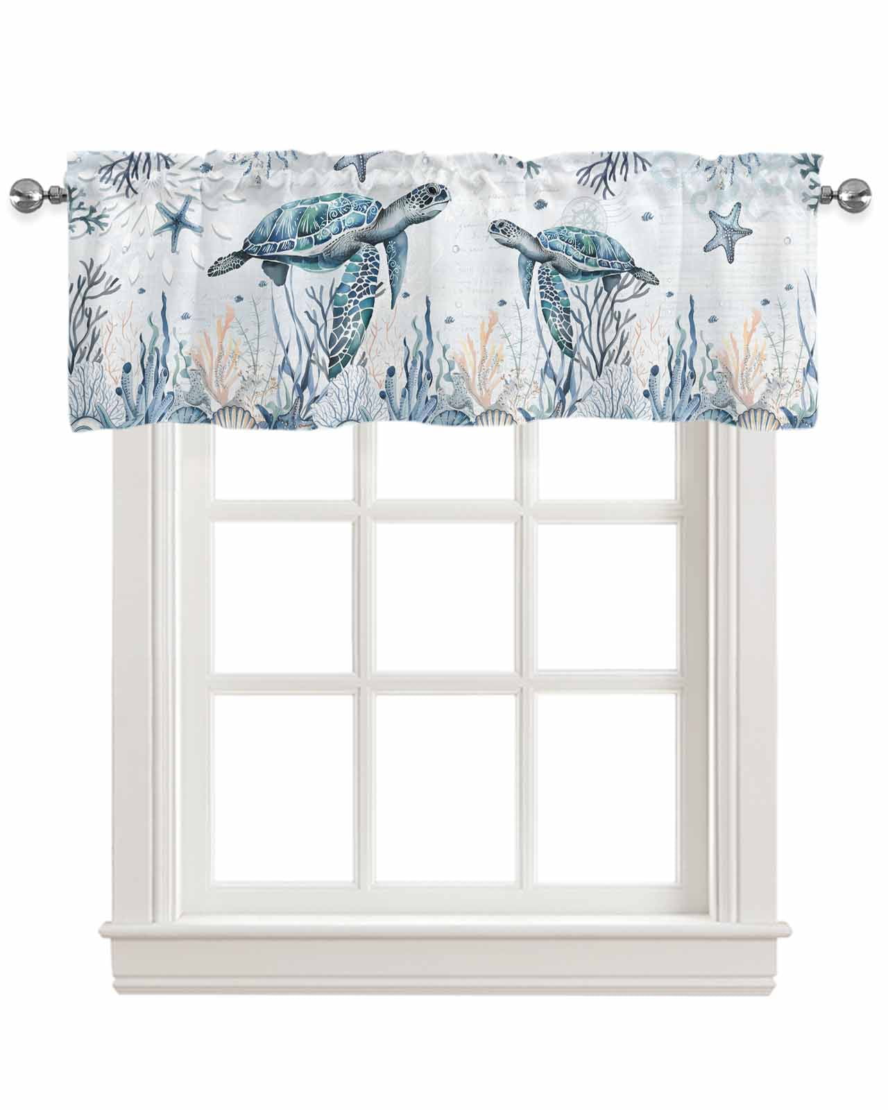 Summer Sea Turtle Kitchen Valances for Windows Farmhouse Linen Window ...