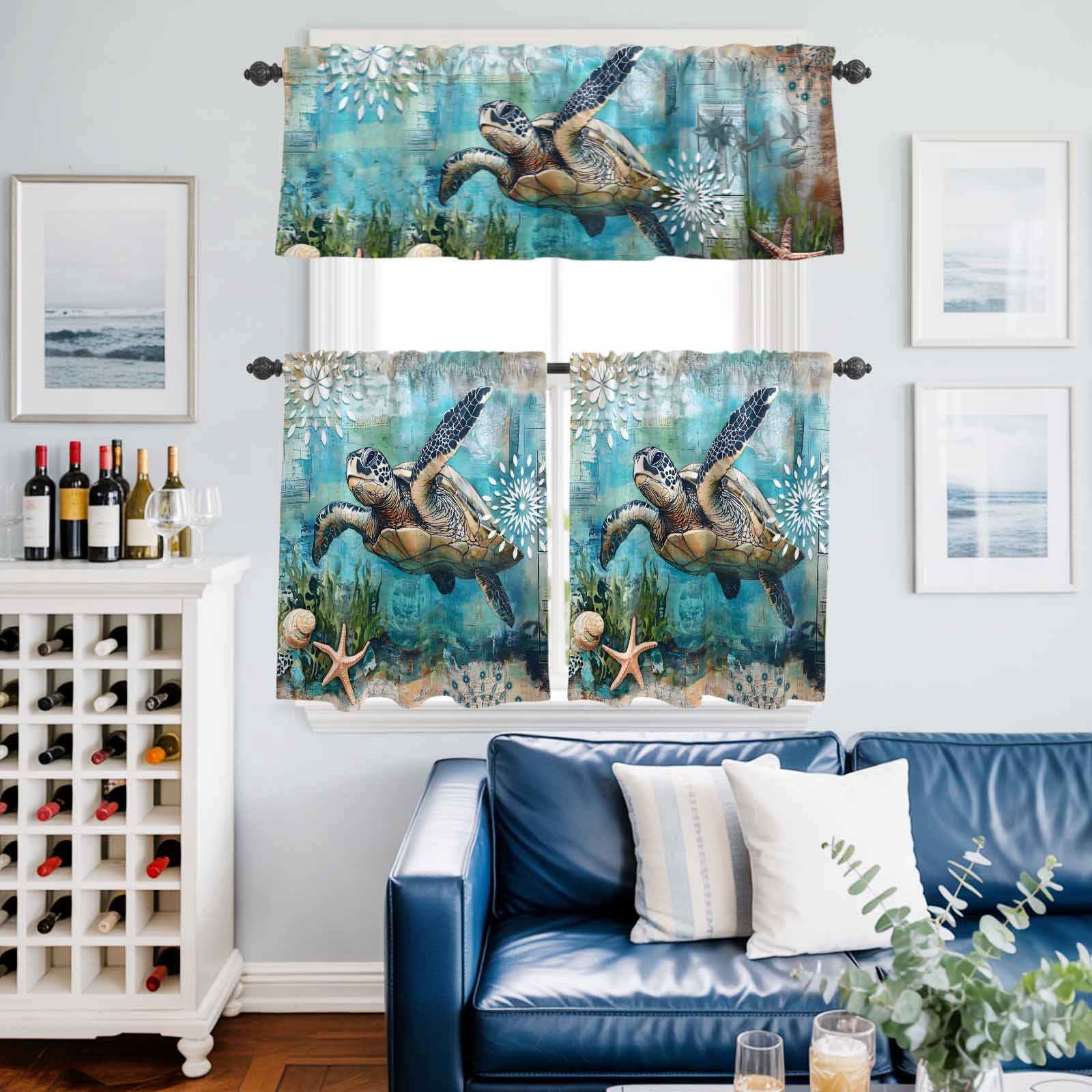 Summer Sea Turtle Underwater World Starfish Curtain Tier and Valance ...
