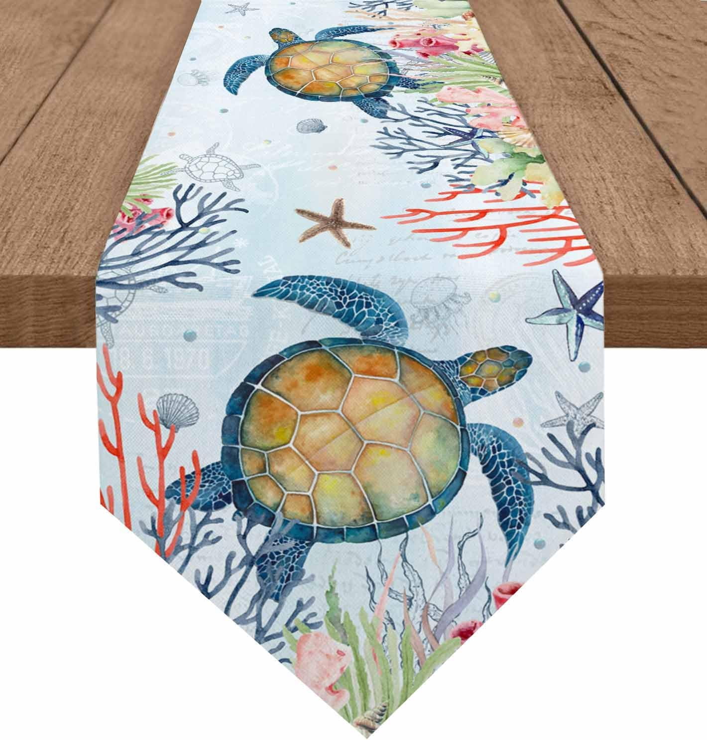 Summer Sea Turtles Cotton and Linen Triangle Table Runners Long Dresser ...
