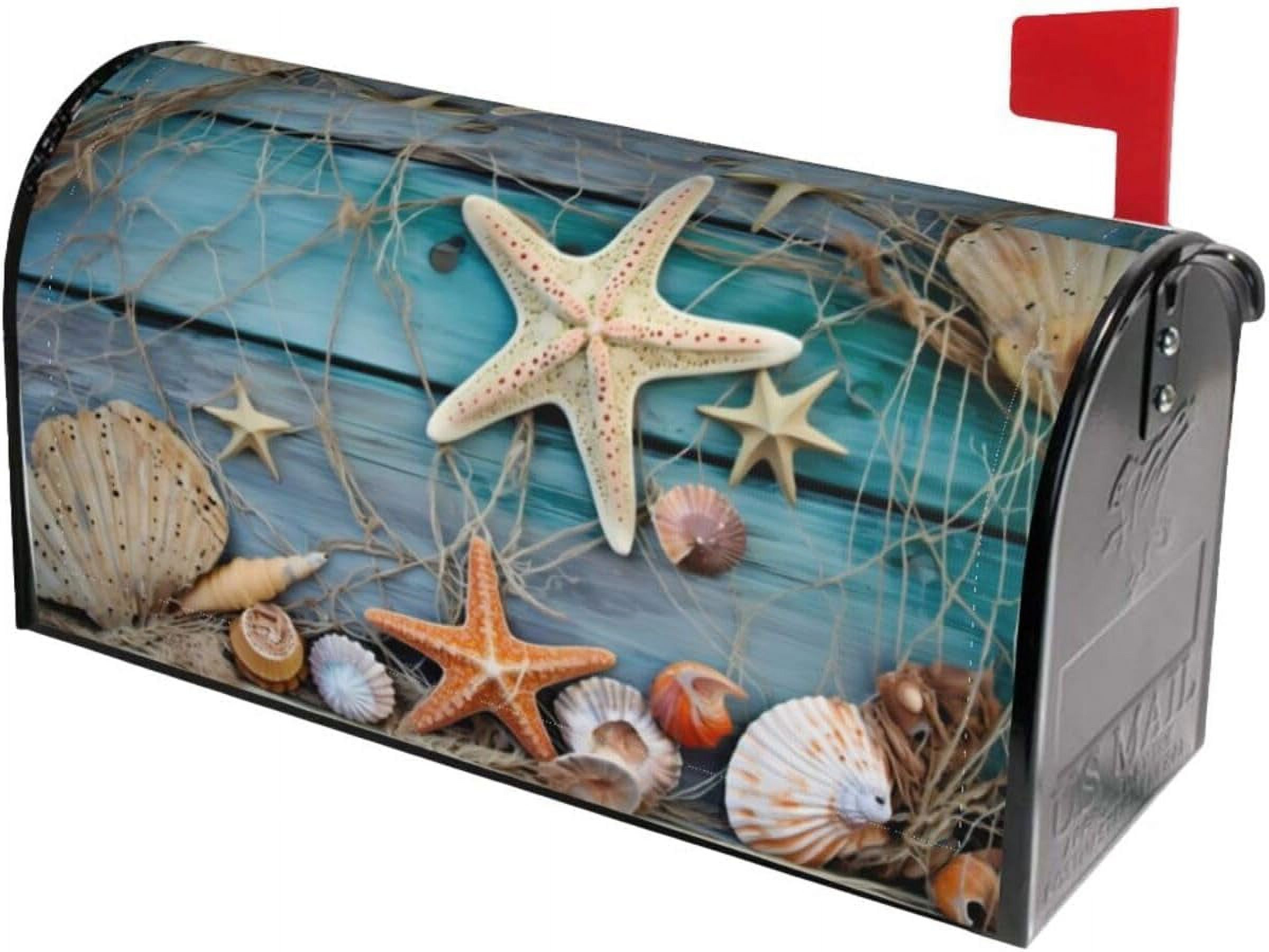 Summer Seashell Mailbox Covers, Beach Starfish Magnetic Post Box Cover ...