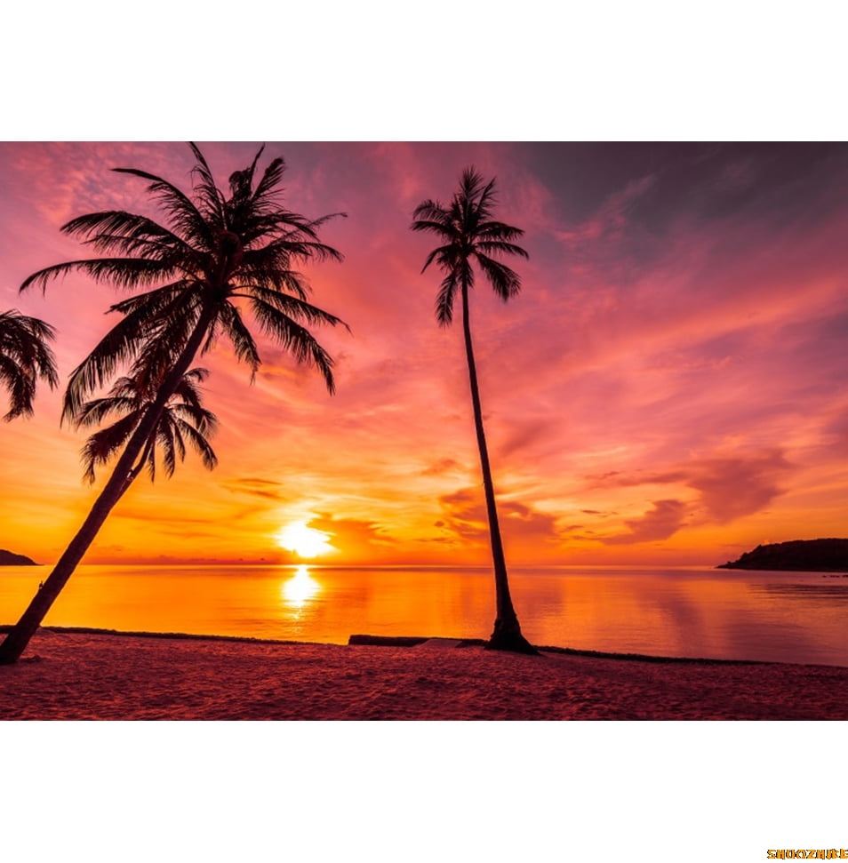 Summer Seaside Backdrop Sea Ocean Palm Tree Leaves Aloha Beach Party ...