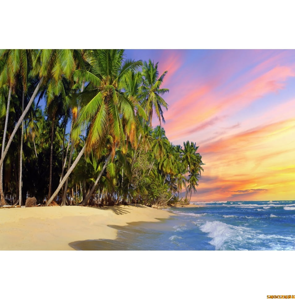 Summer Seaside Backdrop Sea Ocean Palm Tree Leaves Aloha Beach Party ...