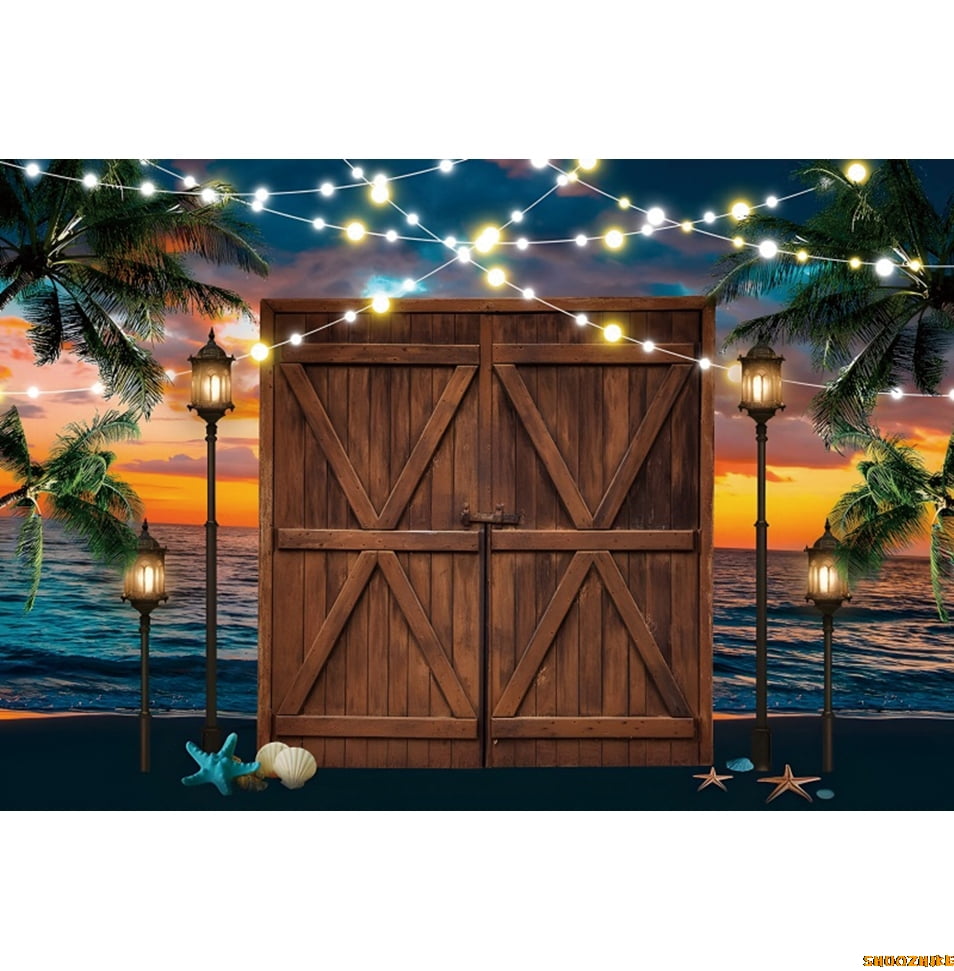 Summer Seaside Backdrop Sea Ocean Palm Tree Leaves Aloha Beach Party ...